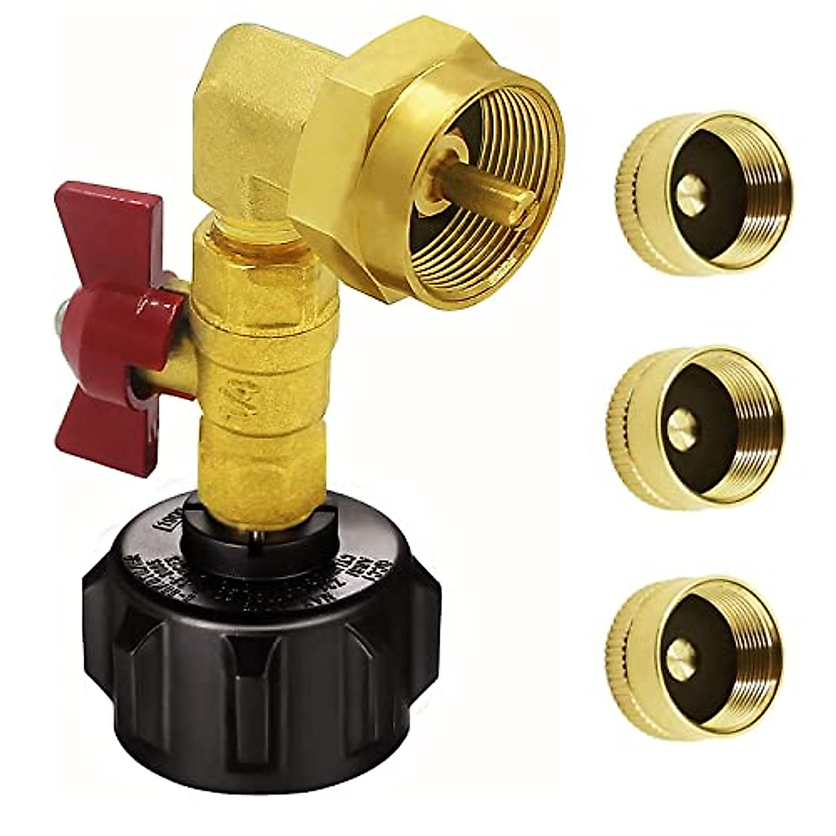 MENSI Elbow Design QCC Type 1 Propane Refill Adapter with 3 Pieces of Bottle Thread Protection Cap Refiller Kit for 1 Pound Disposal Bottle