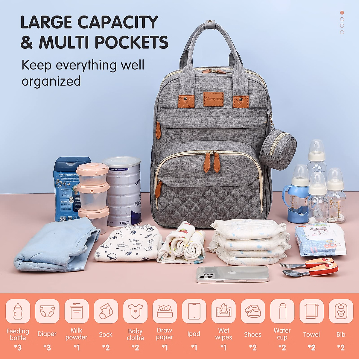 HB HOMEBOAT Diaper Bag with Changing Station,Baby Diaper Bags for Baby Boy Girl Large Diaper Bag Multifunctional Large Diaper Backpack Baby Mom Bag with Bassinet Stroller Straps - Grey