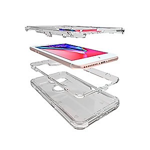 MXX iPhone 8 Plus Heavy Duty Case 3 in 1 Layers Rugged Rubber Shockproof Protection Case Cover for iPhone 7 Plus/iPhone 8 Plus - Clear (Transparent)