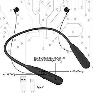 LHBHT Neckband Bluetooth Headphones,V5.0 Wireless Bluetooth Neck Headphones 10 Hours Playtime,Running Bluetooth Earbuds for Gym，Stereo Earphones for Workout and Sports Compatible with iPhone Android