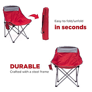 Creative Outdoor Folding Camping Bucket Moon Chair with Side Storage Pocket, Red