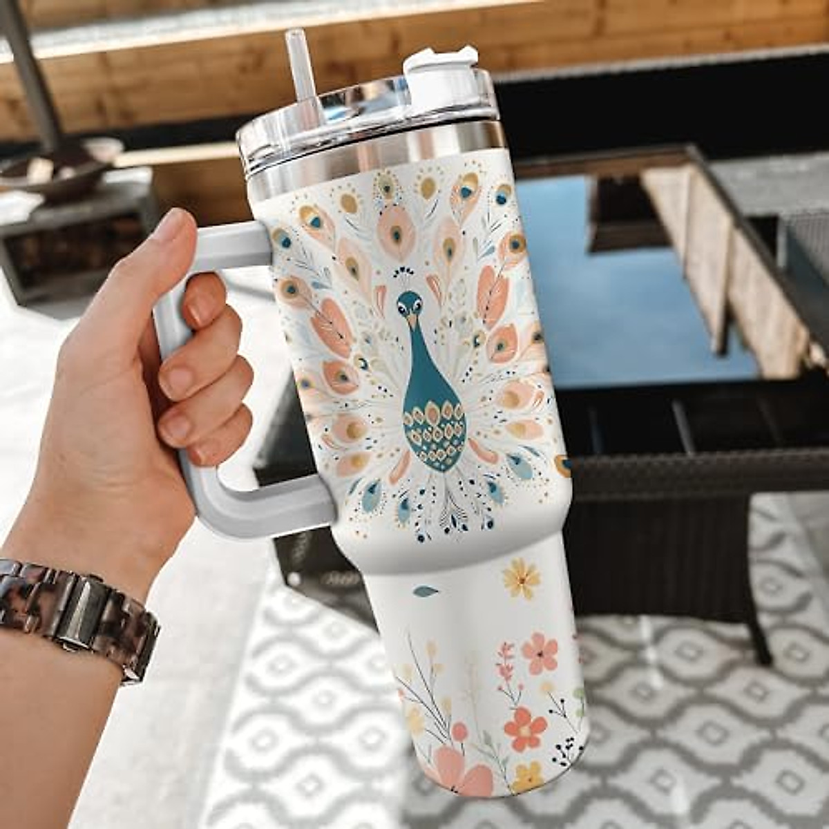 Hyturtle Personalized Unique Peacock Tumbler - Peacock Gifts For Women - Animal Present For Peafowls Lover Her - Mothers Day Present For Mom - Custom Travel Coffee Cup 40 oz With Lid Straw