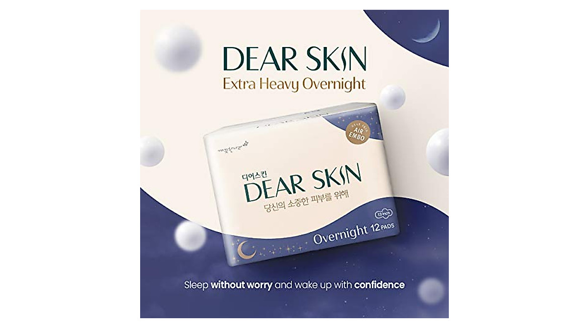 DEAR SKIN Air Embo Derma Sanitary Pads - [Overnight / 12 Count], Extra ...