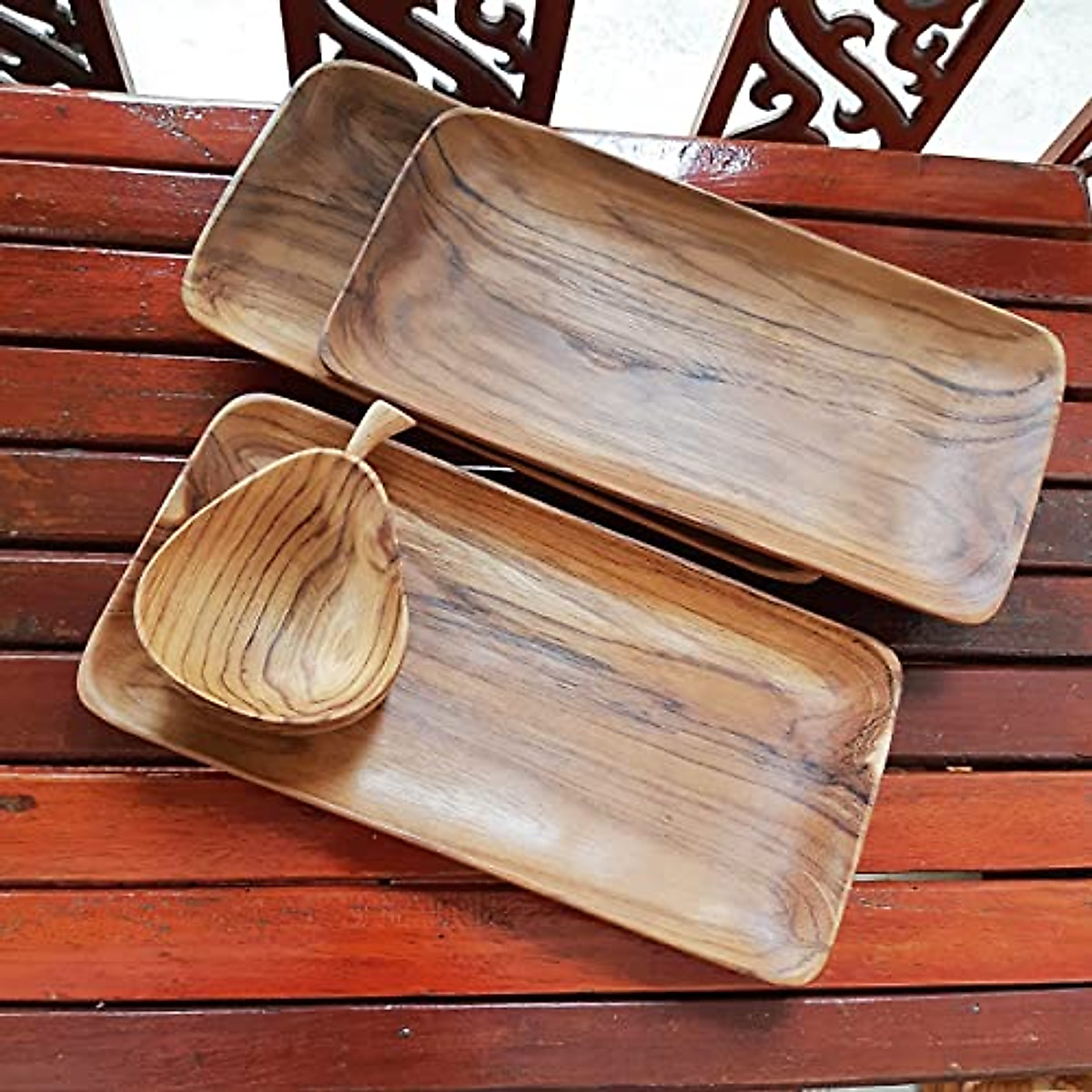 Canbella Serving Platter Teak Wood Rectangular - Serving Tray 5 x 10 inches Set of 3 Party Wooden Platters Wood Tray for Display Fruit Snacks Dessert Appetizer Sushi Food Decorative