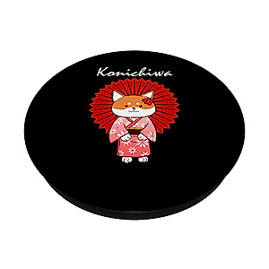 Funny Shiba Inu Uni Dog Konichiwa Kimono Flower Dress PopSockets Swappable PopGrip