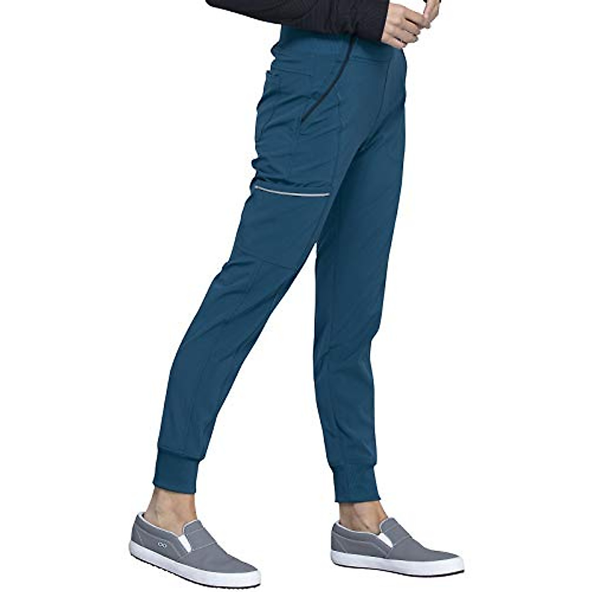 Jogger Scrub Pants for Women 4-Way Stretch with Mid Rise, Cargo Pocket, Superior Performance, and Comfort CK110A, M, Caribbean Blue