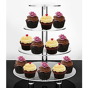 Jusalpha® Large 4 Tier Acrylic Glass Round Cake Stand Cupcake Stand Tea Party Serving Platter Candy Bar Party Décor with Rod Feet (4RF)