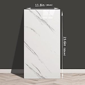 Haimin Wall Panels Peel and Stick 10 Pieces 23.6x11.8in (19.4 Sq. Ft. Coverage) Lightweight Backsplash Marble Look Tile (not Real Marble) Ideal for Kitchen Bathrooms Living Rooms Bedrooms (White-JSB)