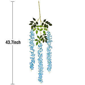DearHouse 6 Pack 3.75 Feet/Piece Artificial Fake Wisteria Vine Ratta Hanging Garland Silk Flowers String Home Party Wedding Decor (Blue)