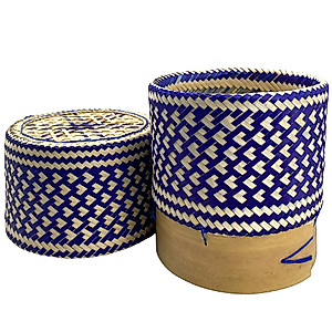 PANWA Bamboo Sticky Rice Serving Basket Thai Kratip Container 100% Handmade Traditional Village Handicrafts with Vegetable Plant Based Dye Coloring Shades Food Safe (Butterfly Pea)