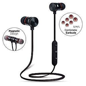 Gigastone Wireless Headphones with Mic, HiFi Stereo Bluetooth 4.2, Magnetic Earbuds Noise Reduction, Light Weight Sweatproof, 3 Size Comfortable Eargel, Compatible with Apple iPhone Samsung LG Android