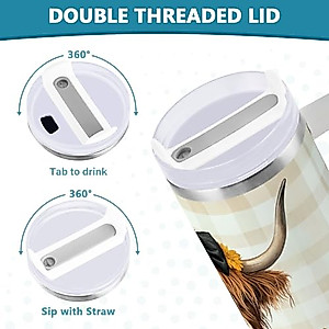 RPLIFE Highland Cow Sitting in Old Silver Stainless Steel Coffee Mug, Insulated Cup with Straw, Tumbler for Men