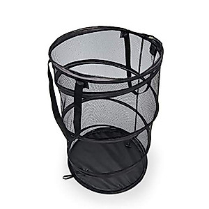 Camco Pop Collapsible Mesh Hamper Basket with Handles-Easy to Store and Clean, Perfect for Travel, Dorms, and More, Minimizes Moisture Caused Laundry Odors-Black (51977)