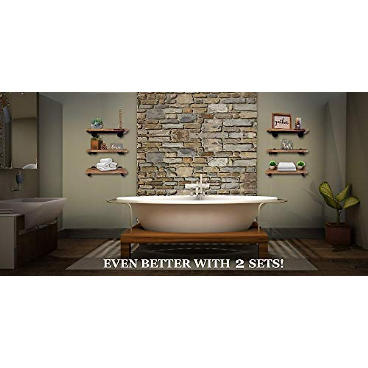 Ty Creations Floating Shelves with Industrial Pipe Brackets Home, Set of 3, Rustic Wall Mounted Wood Shelving Storage Home Decor for Bathroom, Kitchen, Bedroom, Living Room, Office