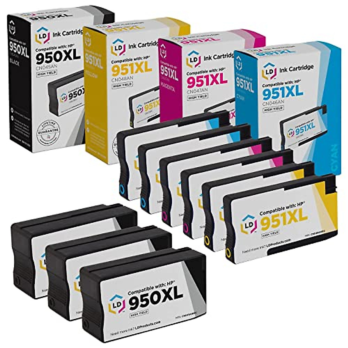LD Remanufactured Ink Cartridge Replacement for HP 950XL (3 Black,2 Cyan,2 Yellow,2 Magenta , 9 pk )