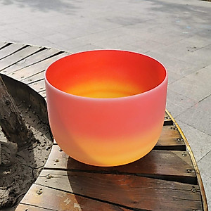 KVKA Rainbow C Note Root Chakra Red-Yellow Colored Frosted Quartz Crystal Singing Bowl 10 inch with Carrying Case