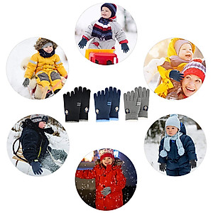 ORVINNER Kids Winter Gloves for Boys Girls, 3 Pairs Children Warm Wool Lined Gloves Toddler Thermal Knitted Mittens 4-12 Years, Black/Grey/Navy (Star Style)