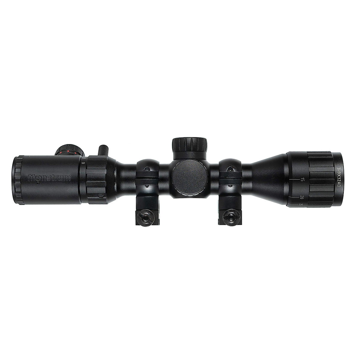 Monstrum 3-9x32 AO Rifle Scope | Monstrum Picatinny Scope Rings with Integrated Level Bubble | Bundle