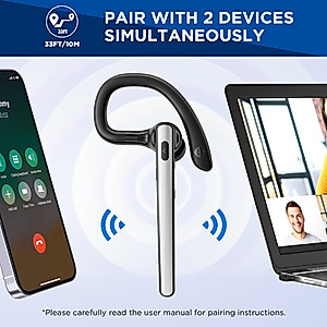 TERUNSOUl Bluetooth Headset V5.3, Wireless Bluetooth Earpiece with 600mAh Charging Case, 110H Playtime, Hands Free Headset for Cell Phone and Computer with Built-in Microphone for Work Trucker Office