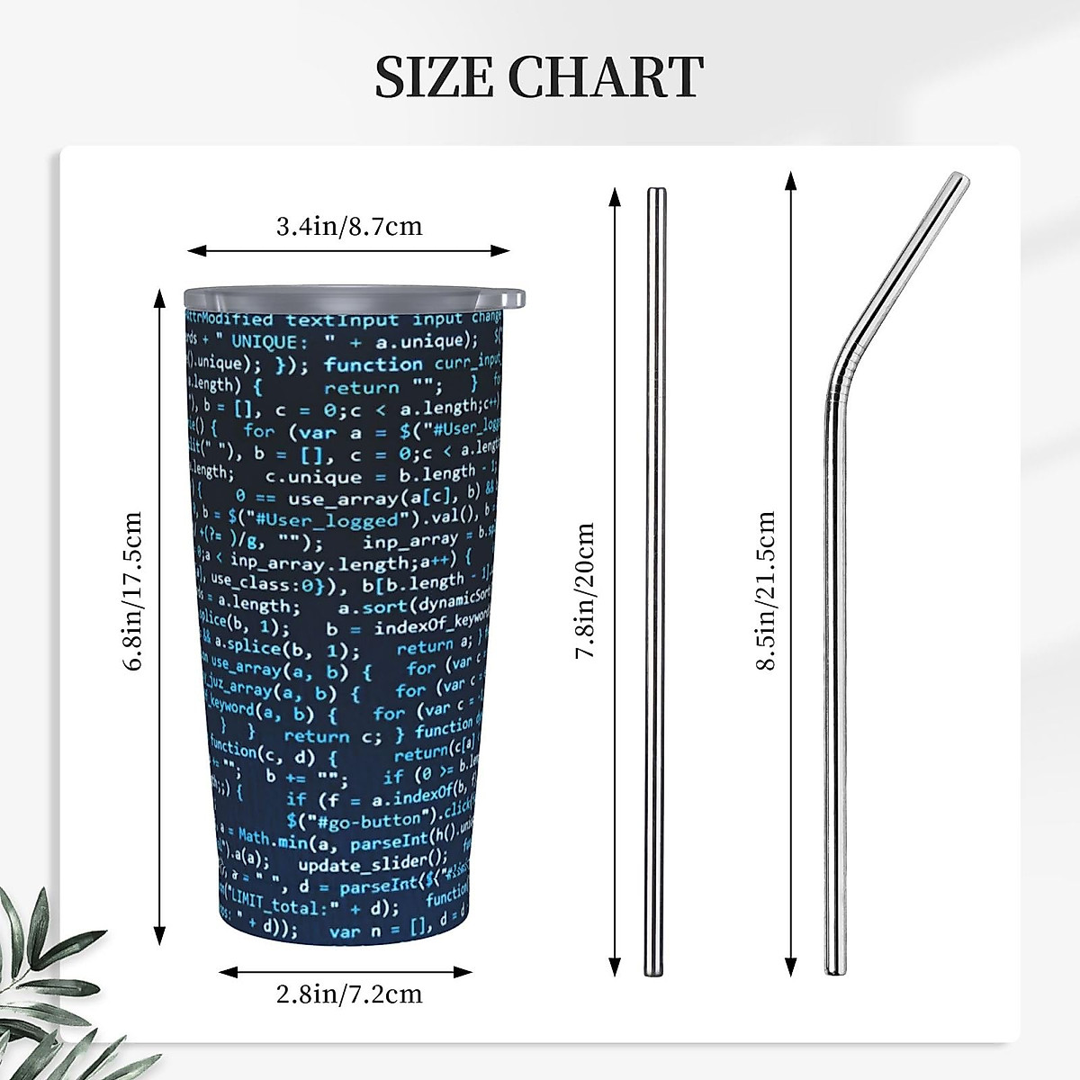 20oz Insulated Tumblers with Lids and Straws Cool Coding Code Stainless Steel Coffee Tumbler Cup Double Wall Vacuum Travel Coffee Mugs for Home, Office, Outdoor