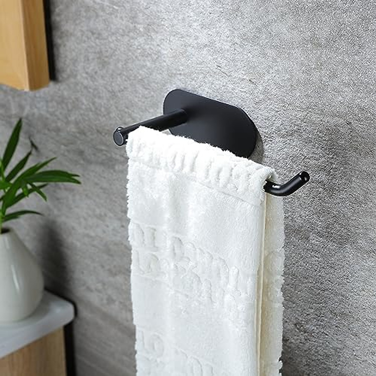 SUNTECH Hand Towel Holder - Black Towel Ring for Bathroom, Adhesive Towel Bar for Organizing Towels, 6 3/10 Inch Hand Towel Rack, Stainless Steel