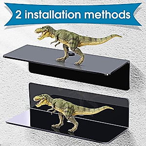 8 Pieces Acrylic Floating Wall Shelves 9 Inches Adhesive Floating Shelf Screwless Shelves Hanging Shelves Small Self Adhesive Display Shelf for Smart Speaker, Action Figures, Security Cameras (Black)