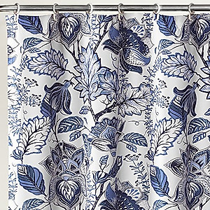 Lush Decor, Blue Cynthia Jacobean Shower Curtain-Fabric Floral Print Design,72 x 72