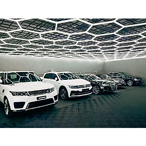 SENKOYU Hexagon Led Garage Light,23 Grid Systems Led Shop Lights for Garage/Workshop/Car Detailing Shop with White Border, 6500K,60720LM,530W, IP54 2 Year Warranty AC 100-240V(13'5'' x 12'5'')