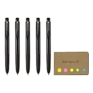 Signo RT1 Retractable Gel Ink Pen, Ultra Micro Point 0.28mm, Rubber Grip, Black Ink, 5-Pack, Sticky notes Value Set