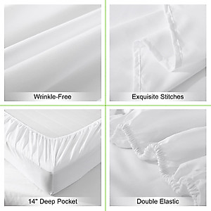 ILAVANDE Luxury 4 Piece White Microfiber King Sheets Set - Super Soft 1800 Series, 14" Deep Pockets, Wrinkle & Fade Resistant for King Size Beds