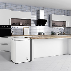 R.W.FLAME Chest Freezer 2.8 Cubic Feet, Deep Freezer with Basket Adjustable Temperature, Energy Saving, Top open Door Compact Freezer, White