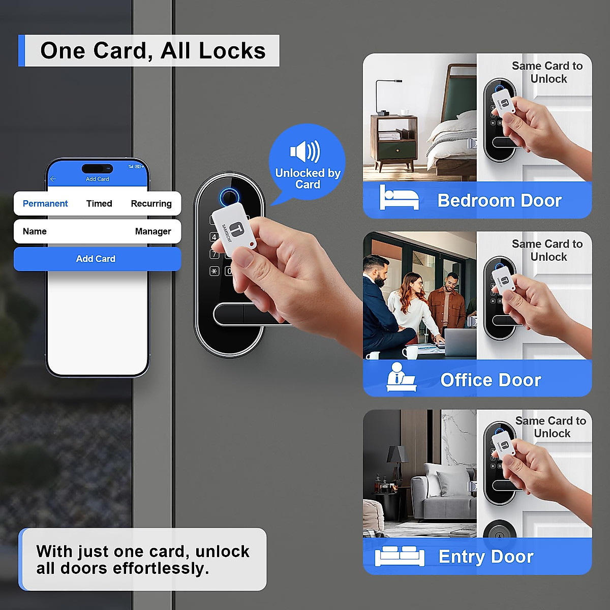 Smart Lock, Keyless Entry Door Lock, Fingerprint Door Lock, Digital Door Lock, Smart Lock for Front Door, Bluetooth Electronic Door Lock (Powered by Sifely)