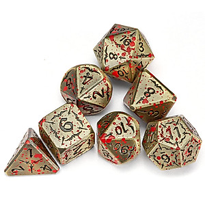 Blood Maledict Bronze Metal DND Dice Set with Metal Case, D&D Metal Dice for Tabletop TRPG Gaming