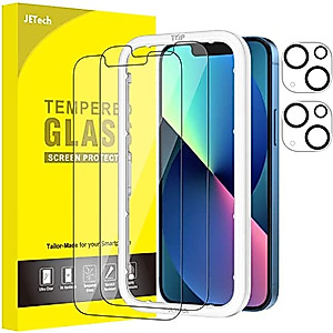 JETech Screen Protector for iPhone 13 6.1-Inch with Camera Lens Protector, Easy-Installation Tool, Tempered Glass Film, 2-Pack Each