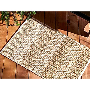 Jute Cotton Handloom Rug 2x3 Feet Floor Mat 24x36 Inch Farmhouse Area Rugs Natural Braided Doormat for Kitchen Entryway Pets Playing - Natural/White