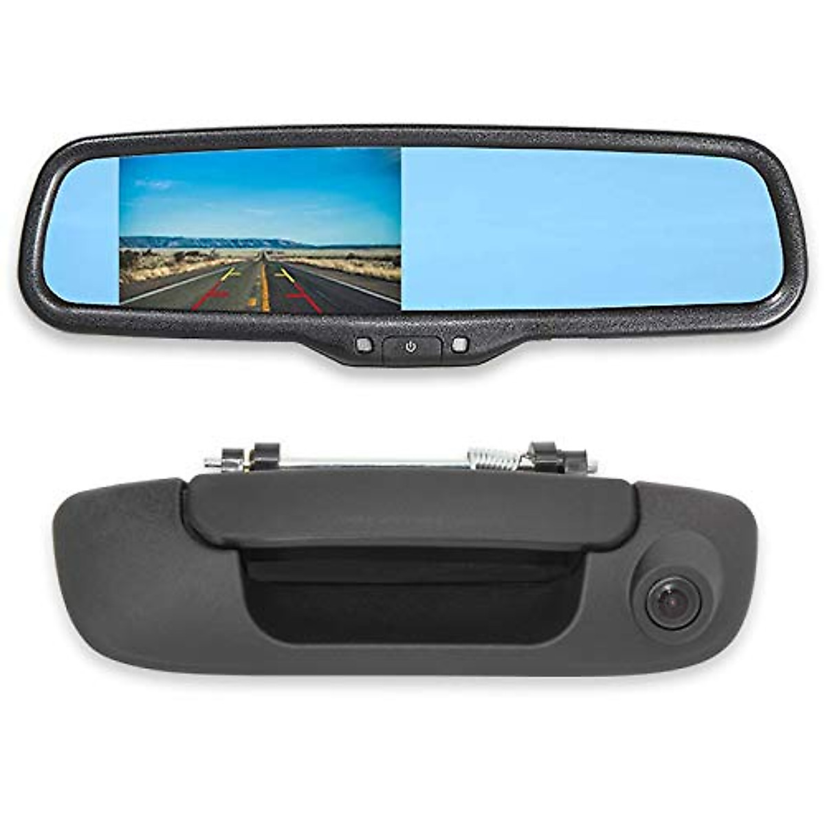 EWAY Tailgate Handle Backup Reverse Camera with 4.3 inch Rear View Mirror Monitor Kit for Dodge Ram 1500 2500 3500 2002-2008 Vehicle Safety Auto Reversing Parking Camera