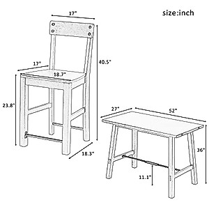 Dinehome 5-Piece Counter Height Dining Set, Minimalist Industrial Style Wood & Metal Table with 4 Chairs for Small Space, Espresso
