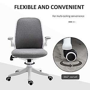 Vinsetto Linen-Touch Fabric Office Chair Swivel Task Chair with Adjustable Lumbar Support, Height and Flip-up Arms, Grey