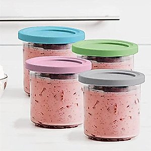 creami pint containers，ninja creamy pints and lids - 4 pack，compatible， NC301，NC299AMZ ，NC300 series，and so on，creami deluxe pints，creami ninja ice cream containers