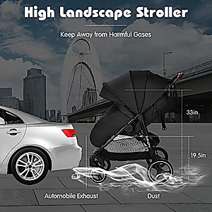 BABY JOY Baby Stroller, High Landscape Infant Carriage Newborn Pushchair with Foot Cover, Cup Holder, 5-Point Harness, Adjustable Backrest & Canopy, Suspension Wheels, Easy One-Hand Fold (Black)