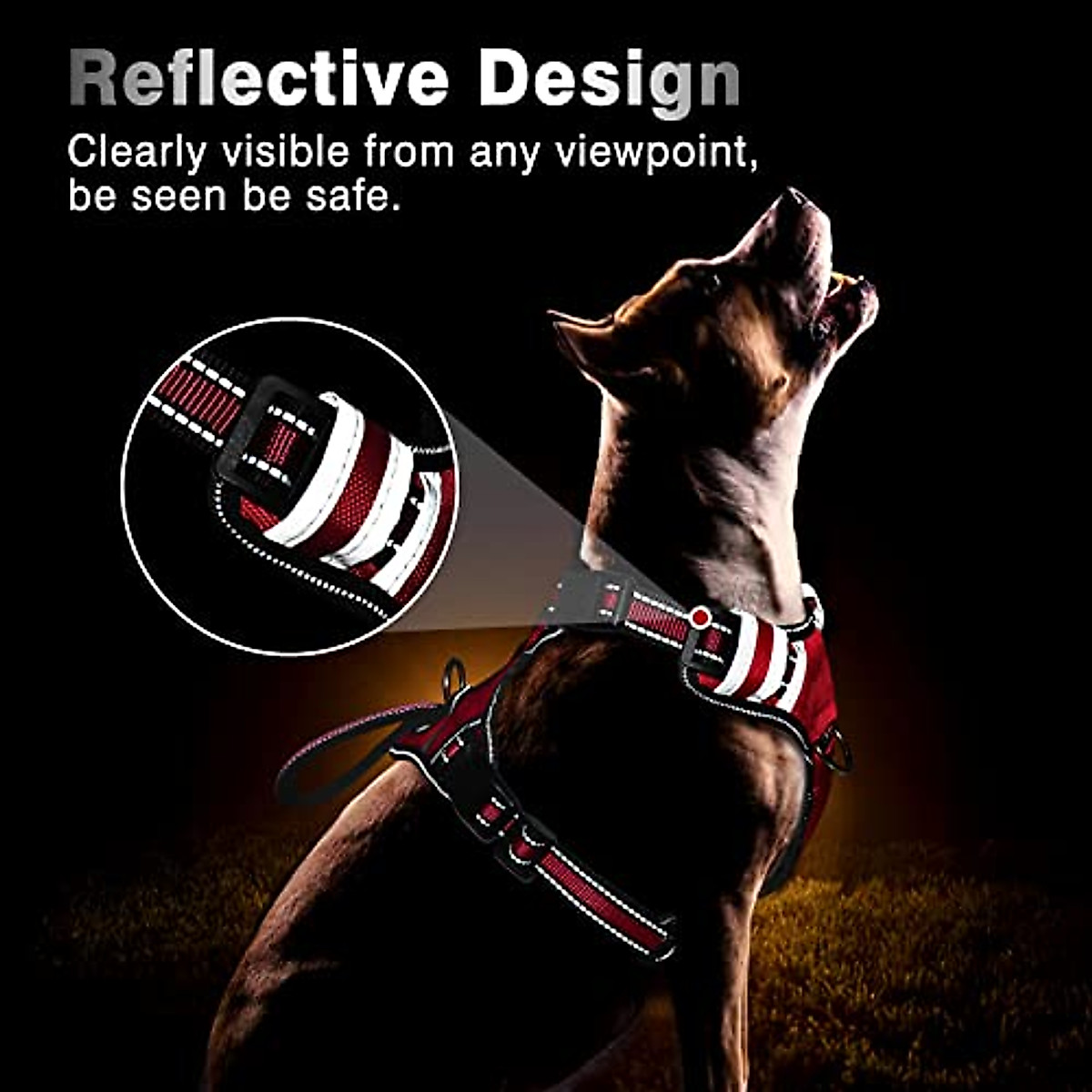 WINSEE Service Dog Vest No Pull Dog Harness with 7 Dog Patches, Reflective Pet Harness with Durable Soft Padded Handle for Training Small, Medium, Large, and Extra-Large Dogs (Large, Red)