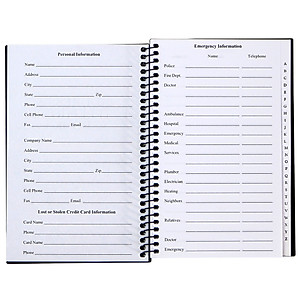 Iconikal Spiral-Bound Address and Telephone Book with Plastic Cover, Black