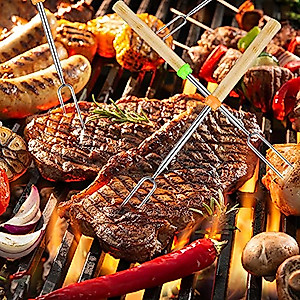 QUTHZZHY Roasting Sticks, Stainless Steel Smore Skewers with Wooden Handle, 32 Inch Extendable BBQ Forks Telescoping Smores Sticks for Fire Pit, Campfire