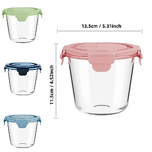 4 Pack Glass Meal Prep Containers with Airtight Lids, Leak-proof Round Storage Containers Set, Reusable Glass Soup Containers Overnight Oats Containers for Leftover, Soup, Fruit