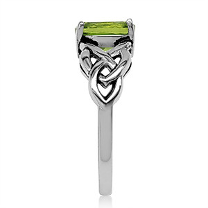 Silvershake 1.32ct. 8X6mm Natural Oval Shape Peridot 925 Sterling Silver Celtic Knot Solitaire Ring Size 10