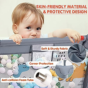 TuKIIE Baby Playpen for Toddlers, 71"x 59" Extra Large Dinosaur Play Pen Yards with Breathable Mesh for Babies, Indoor & Outdoor Kids Safety Play Activity Center with Gates