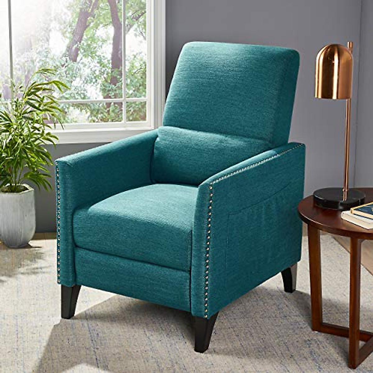 Great Deal Furniture Alexis Contemporary Fabric Push Back Recliner, Teal