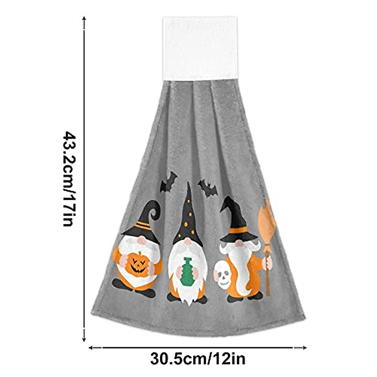 Halloween Gnomes Bats Hanging Kitchen Towels Pumpkin Skull Broom Hand Towel 2PCS Dish Cloth Tie Towel Absorbent Oven Stove Washcloth with Loop for Bathroom Home Decorative