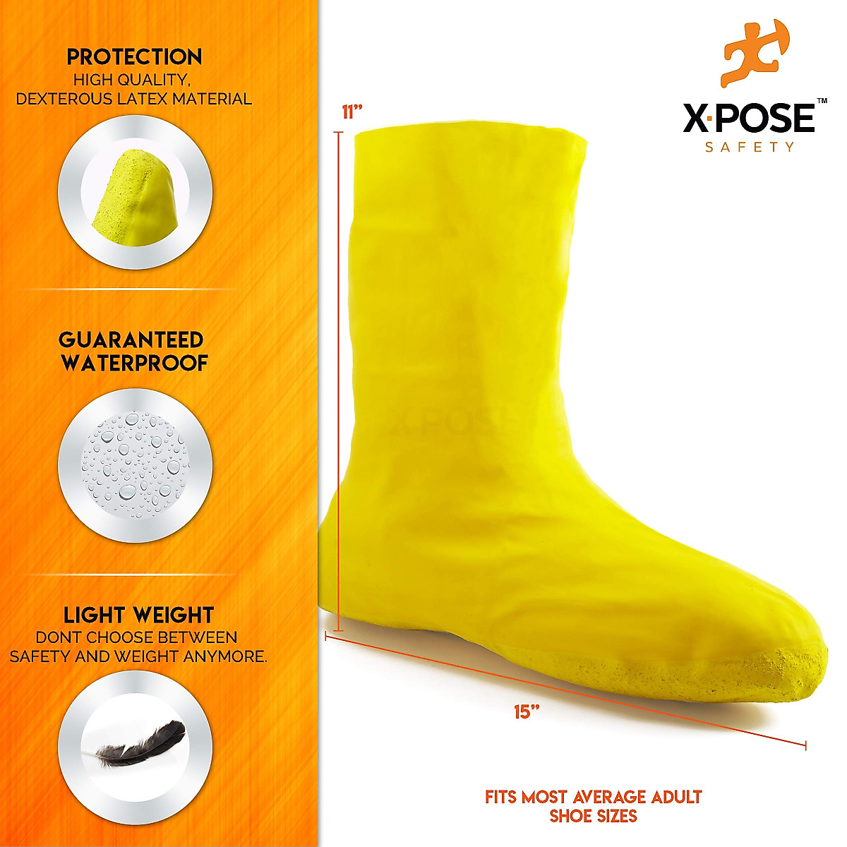 Hazmat Boot and Shoe Covers For Hazardous Materials - Explosives, Gases, Flammable Liquids, Peroxide and More – XL Yellow 12" Over the Shoe Protectors - by Xpose Safety