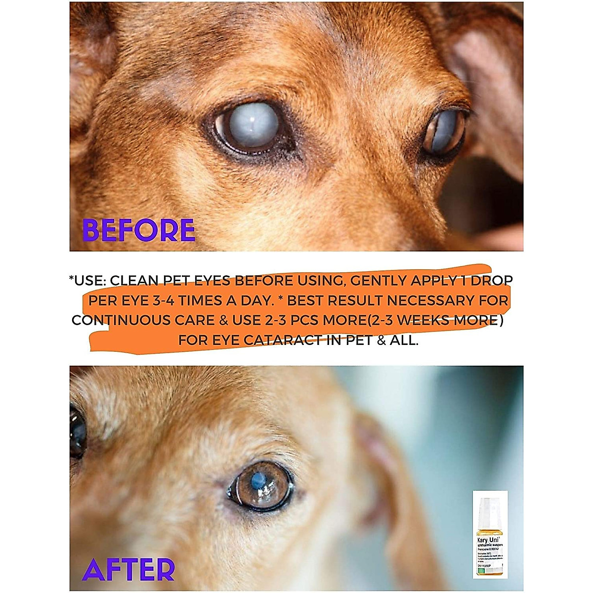 (Pack of 2) x 10ml Kary UNI Pet Eye Drops Cataracts & Gentle Formula, Promotes Eye Clarity & Dryness Eye in PPL Pets & All Animals Dogs, Cats Pet Care Eye Ointment Drops